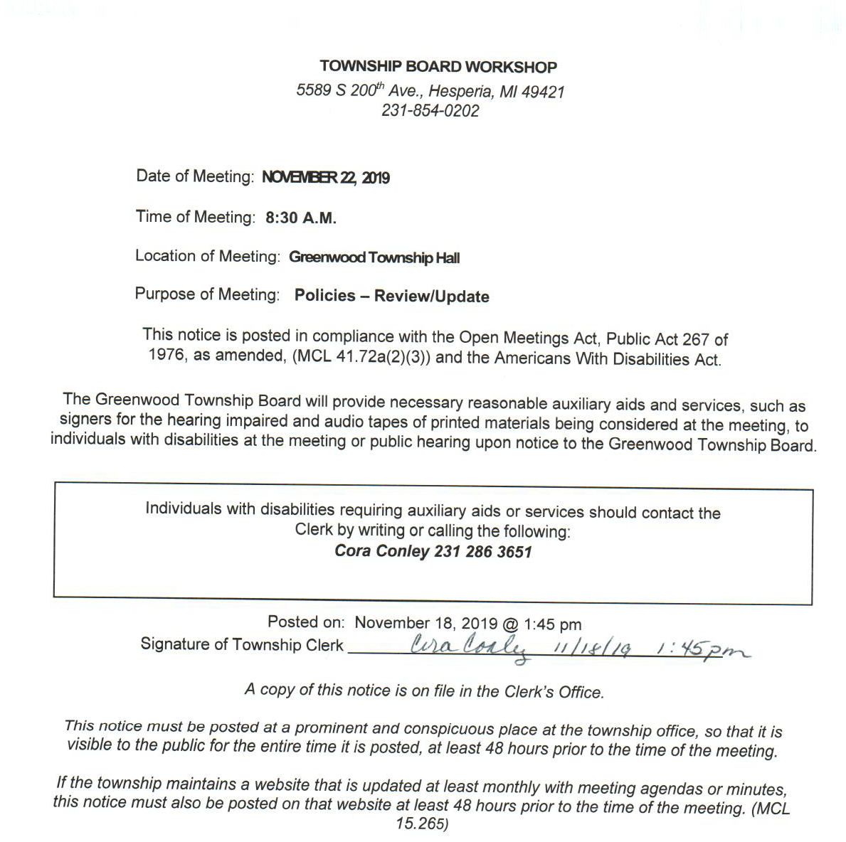 SPECIAL MEETING – POLICY & PROCEDURE REVIEW/UPDATE WORKSHOP – Greenwood ...